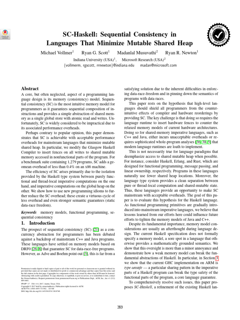 2017 SC-Haskell - Sequential Consistency in Languages That Minimize Mutable Shared Heap | PDF ...