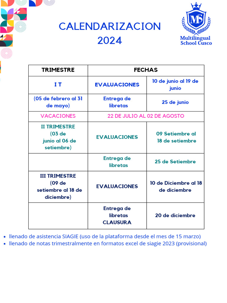 Calendarizacion 2024 | PDF