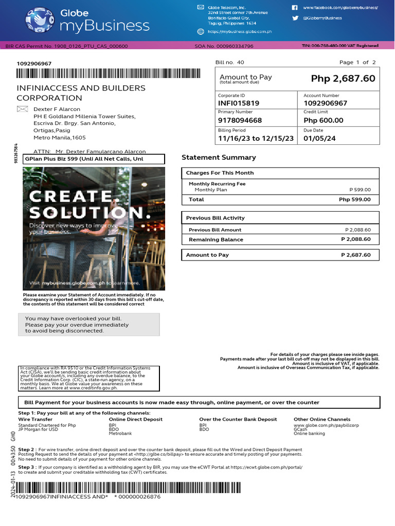 Globe Bill 1092906967 | PDF