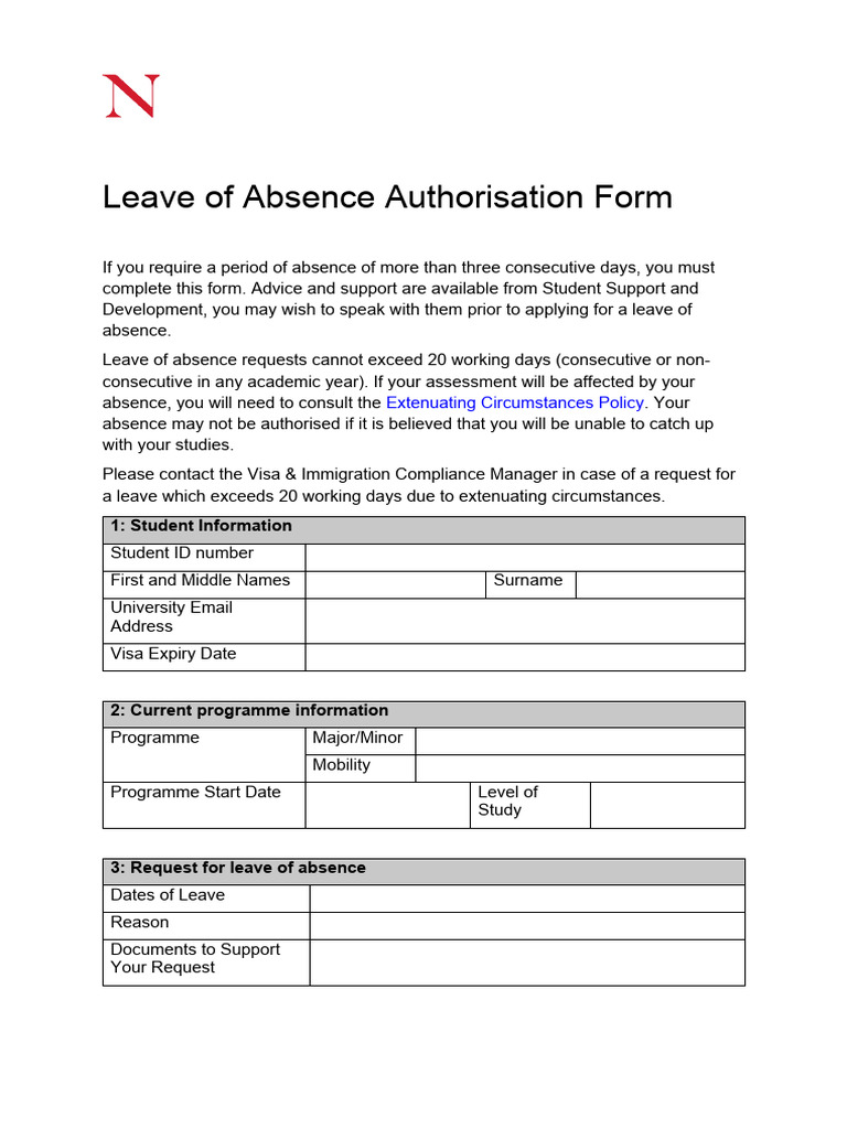 Leave of Absence Authorisation 2.0 | PDF | Travel Visa | Government
