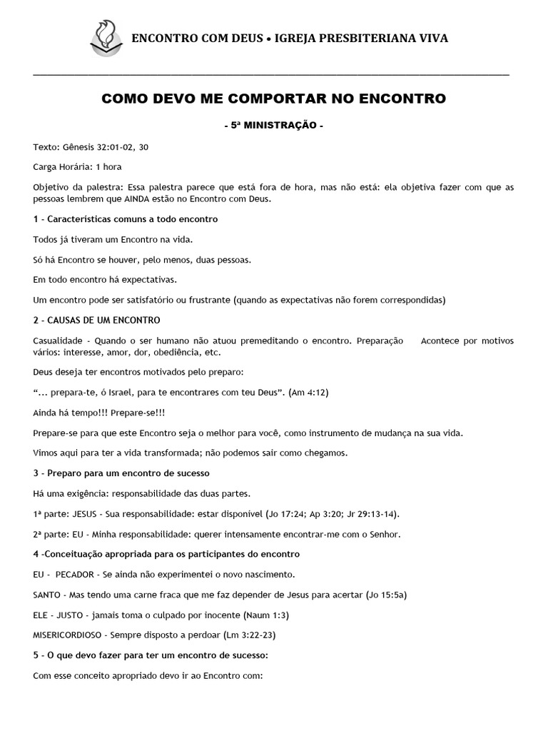 05 - Como Devo Me Comportar No Encontro (De VOLTA AOS BRAÇOS DO PAI ...