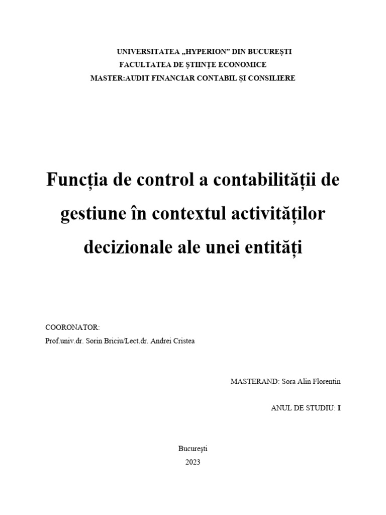 Contabilitate Manageriala Si Calculatia Costurilor | PDF
