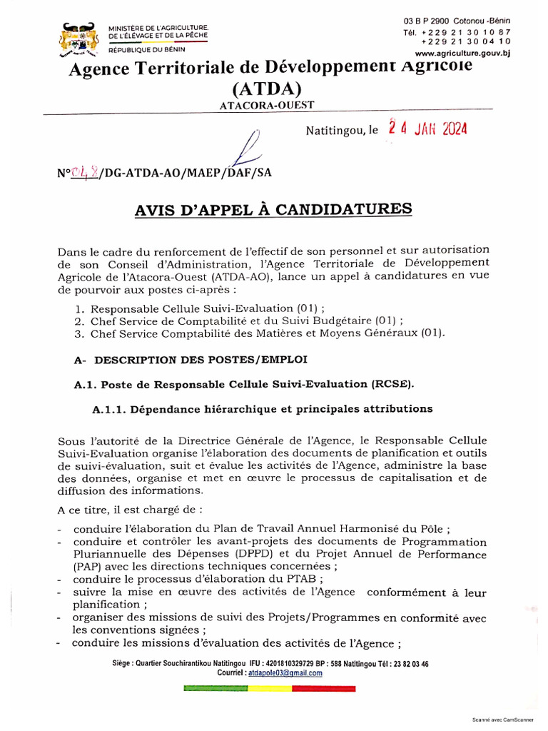 Avis de Recrutement Atda Ao 24 | PDF