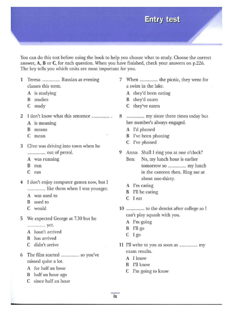 Grammar for FCE Entry Test | PDF