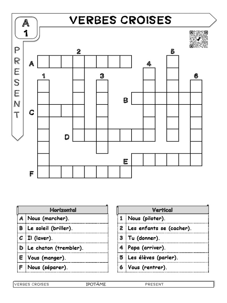 A Verbes Croisés Présent 1er GP Simple Ipotâme | PDF