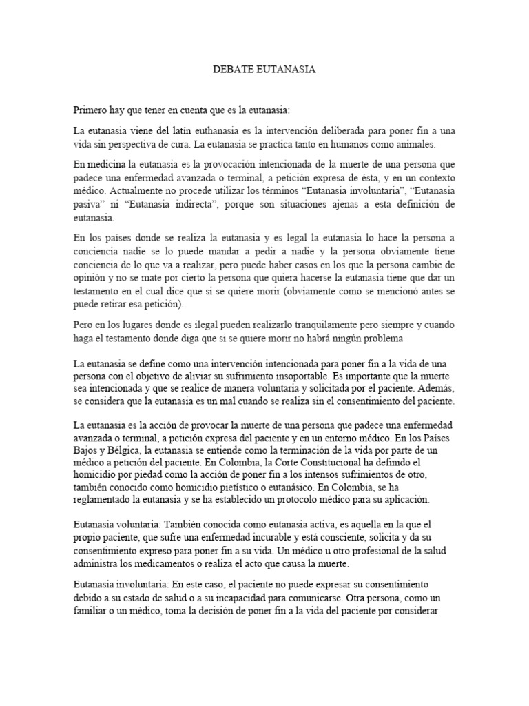 Debate Eutanasia | PDF | Enfermedad terminal | Medicina
