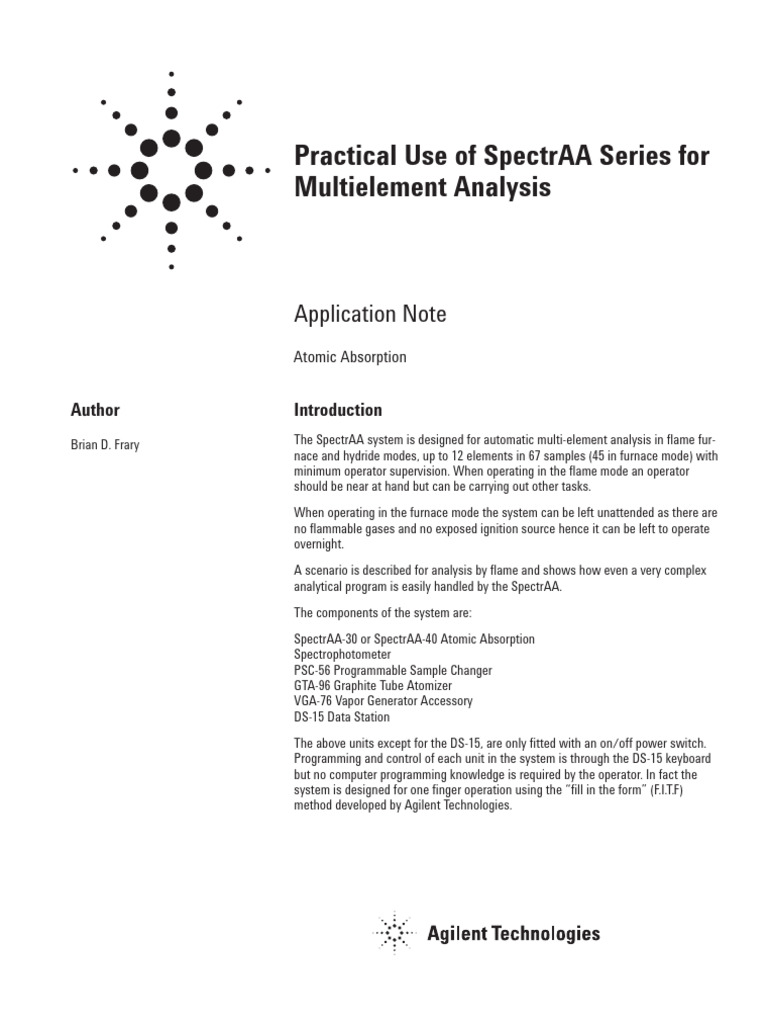 Practical Use of SpectrAA Series For Multielement Analysis - Aa048 ...