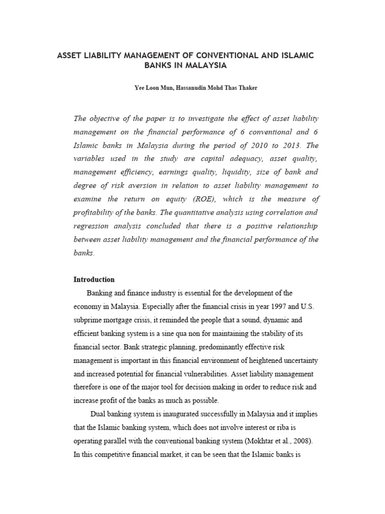 Asset Liability Management in Malaysian Banks | PDF | Banks | Islamic ...