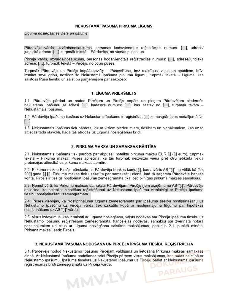 Nekustama Ipasuma Pirkuma Liguma Paraugs | PDF