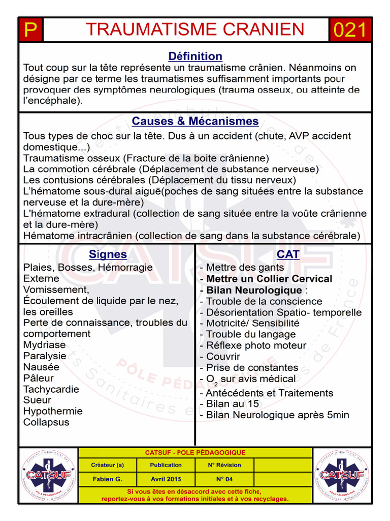 Traumatisme Cranien - CAT 2 | PDF