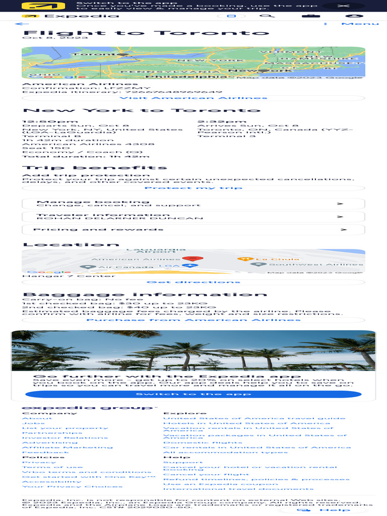 Toronto Trip Overview Expedia | PDF | United Airlines | American Airlines