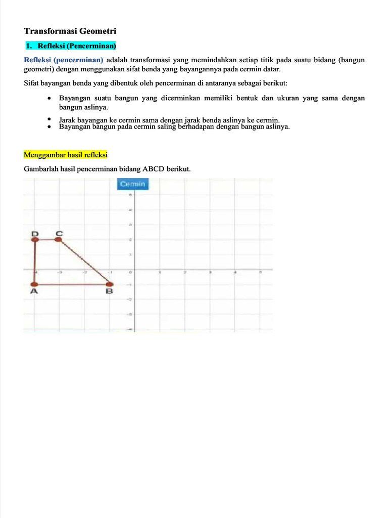 PDF Rangkuman Materi Transformasi Geometri Kelas 9 Compress | PDF