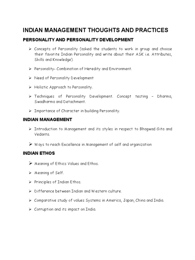 Indian Management Thoughts and Practices | PDF | Value (Ethics ...