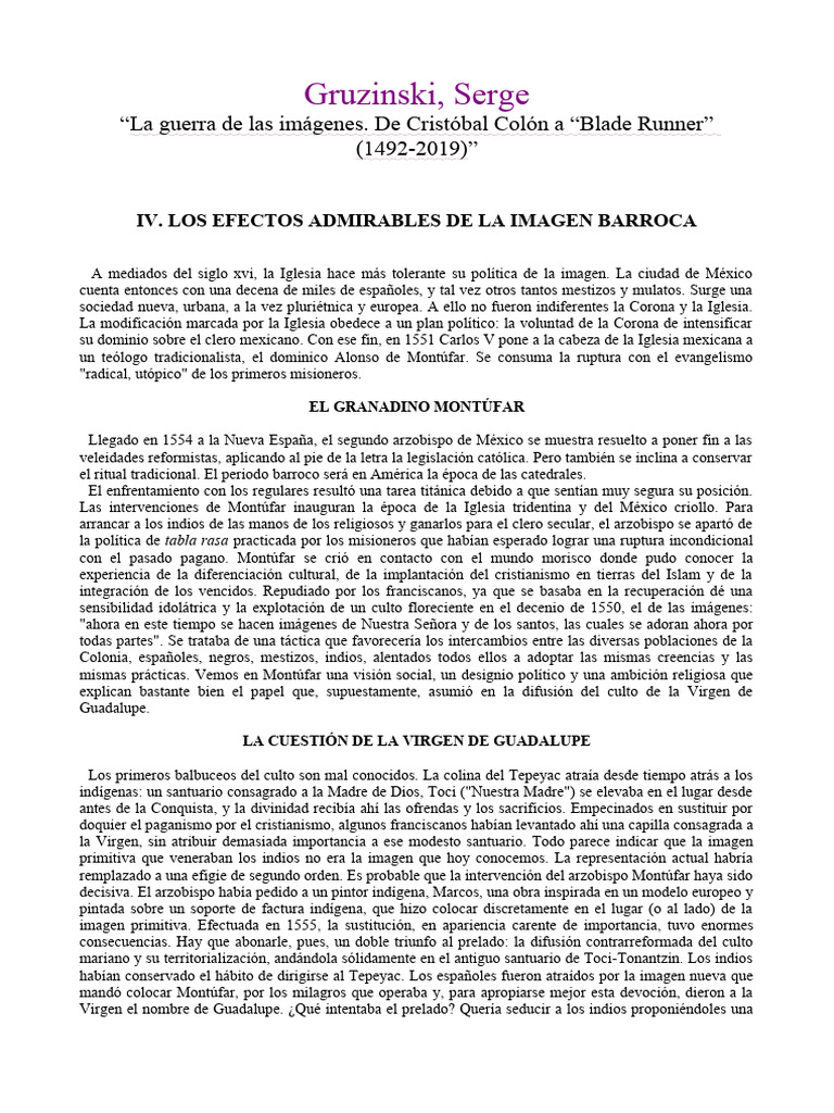 Resumen Gruzinski La Guerra de Las Imágenes | PDF | Nueva españa | México