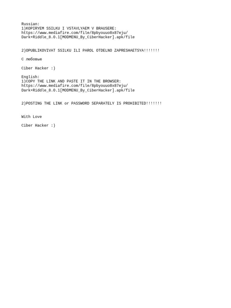 Dark Riddle Ciber Hacker Mod Menu Download | PDF