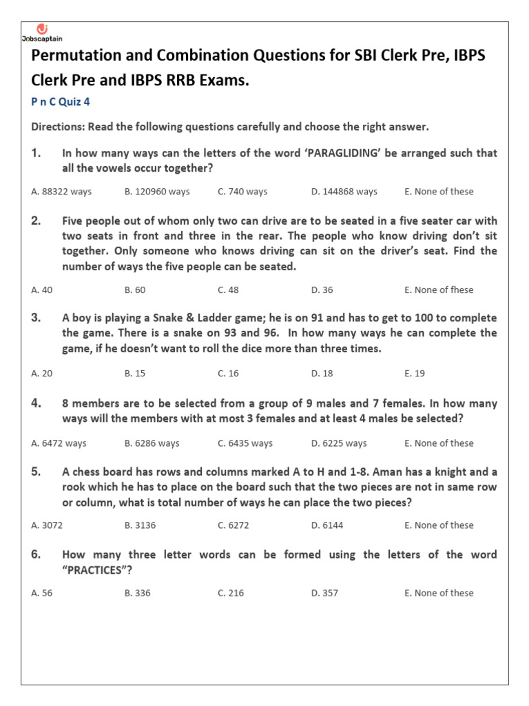 9 Permutation And Combination Pdf For Cet Pdf Linguistics