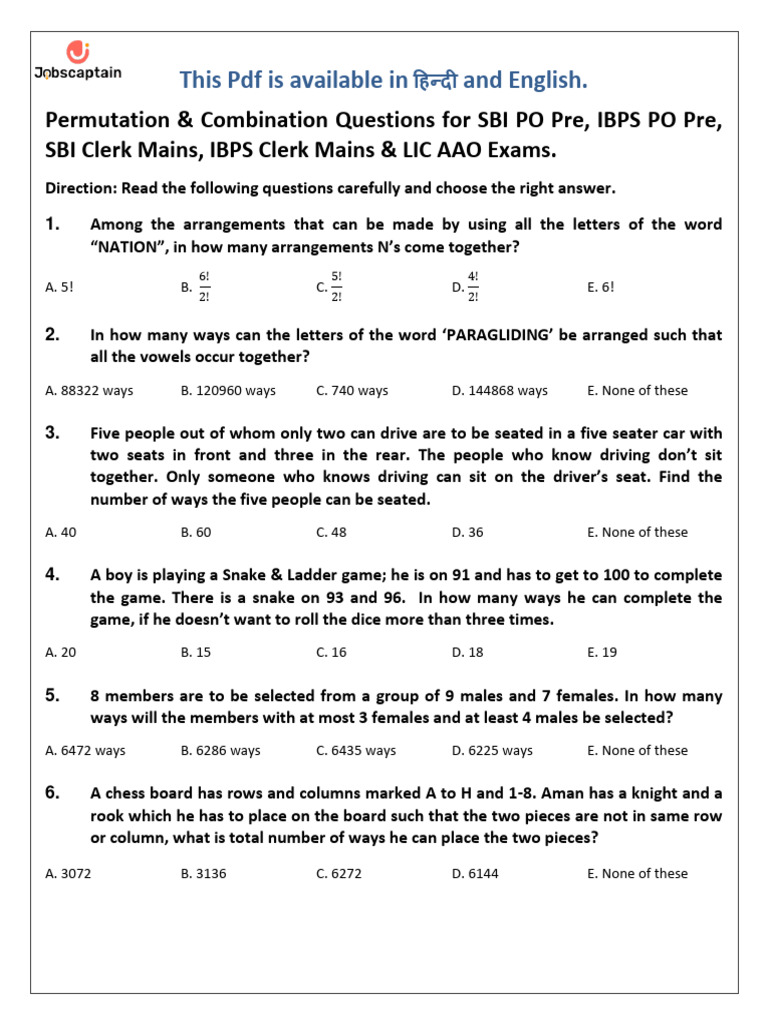 Permutation & Combination Questions for Exams | PDF | Consonant | Vowel