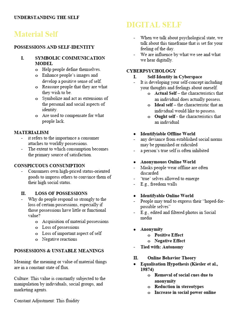 REVIEWER - Material & Digital Self | PDF | Self Concept | Social Psychology