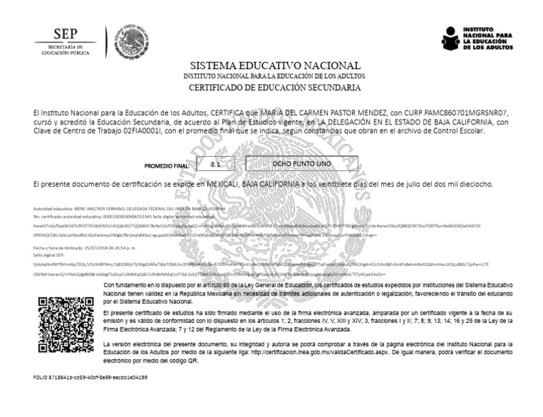 Certificado de Secundaria | PDF