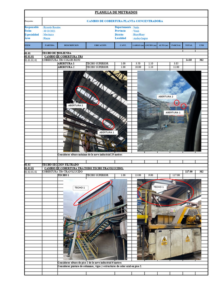 Metrado - Psc-160-2021-And - Cambio de Cobertura Planta Concentradora | PDF