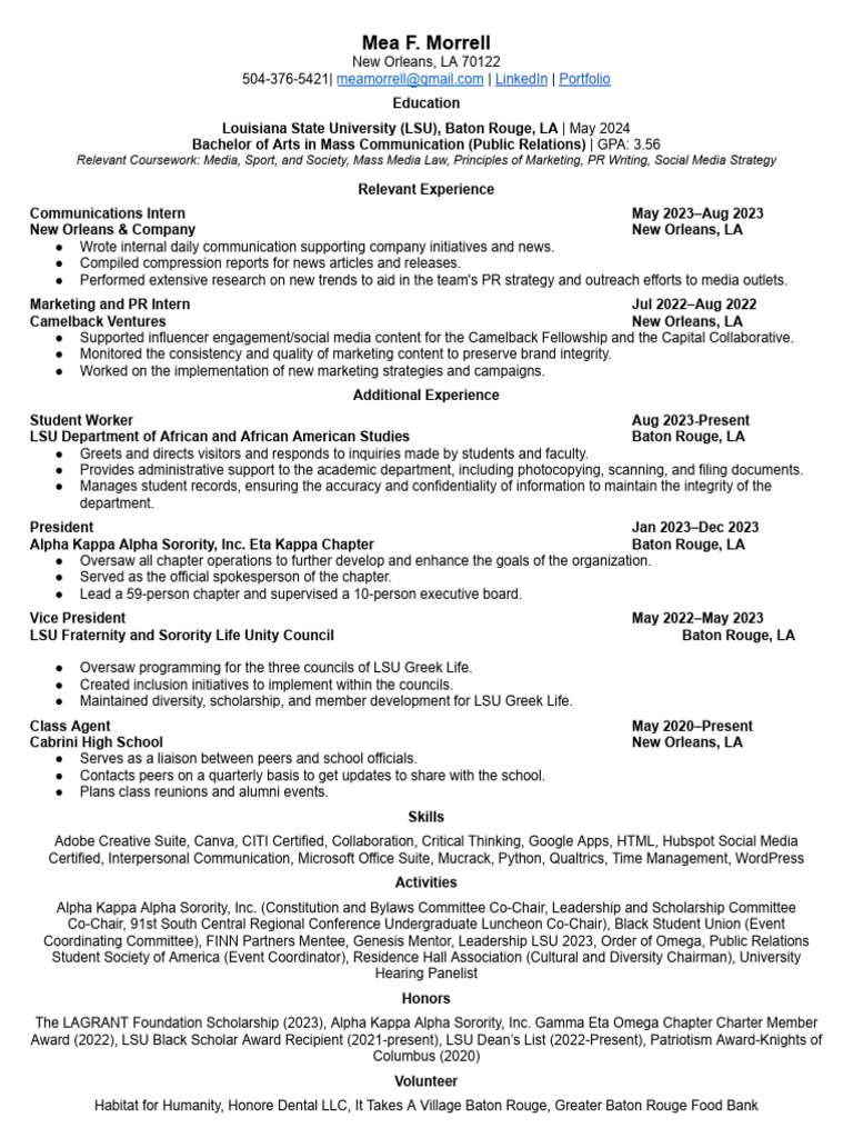 Resume of Mea F. Morrell | PDF | Fraternities And Sororities ...