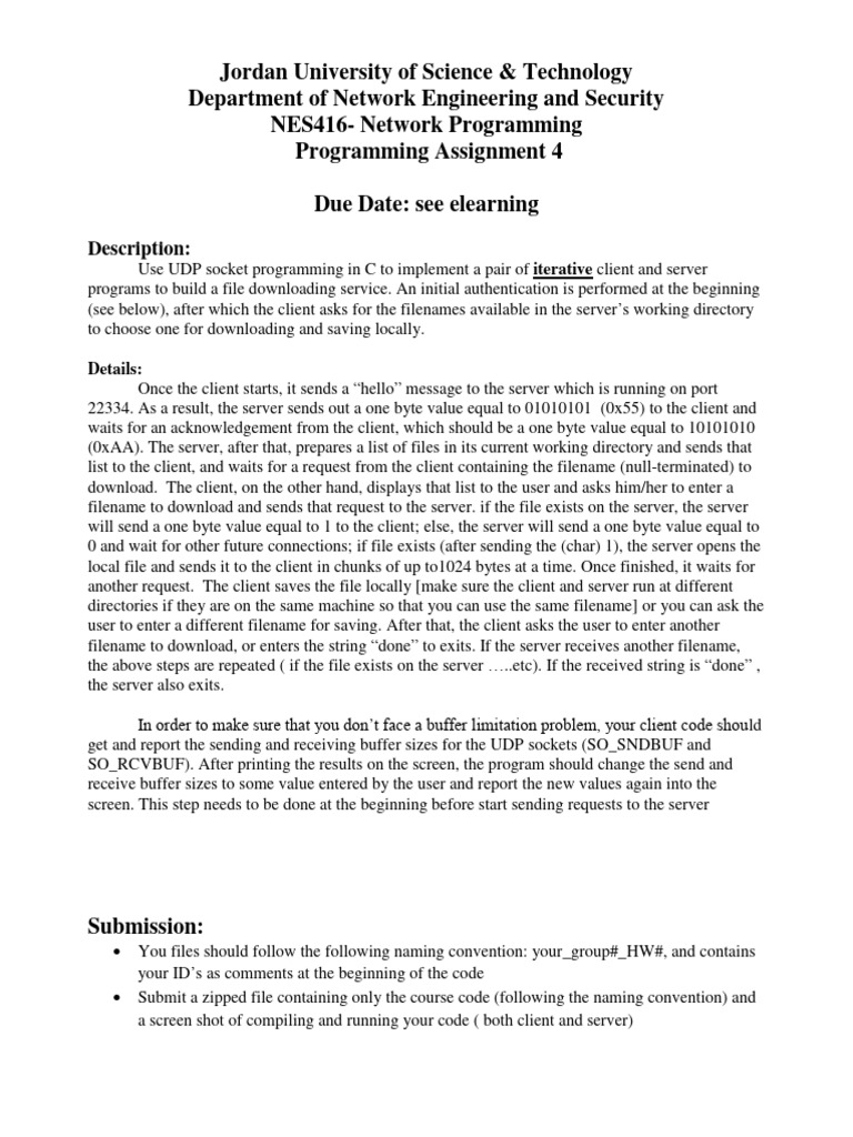 HW4 Simple UDP Client Server File Downloader With Socket Options | PDF | Port (Computer ...