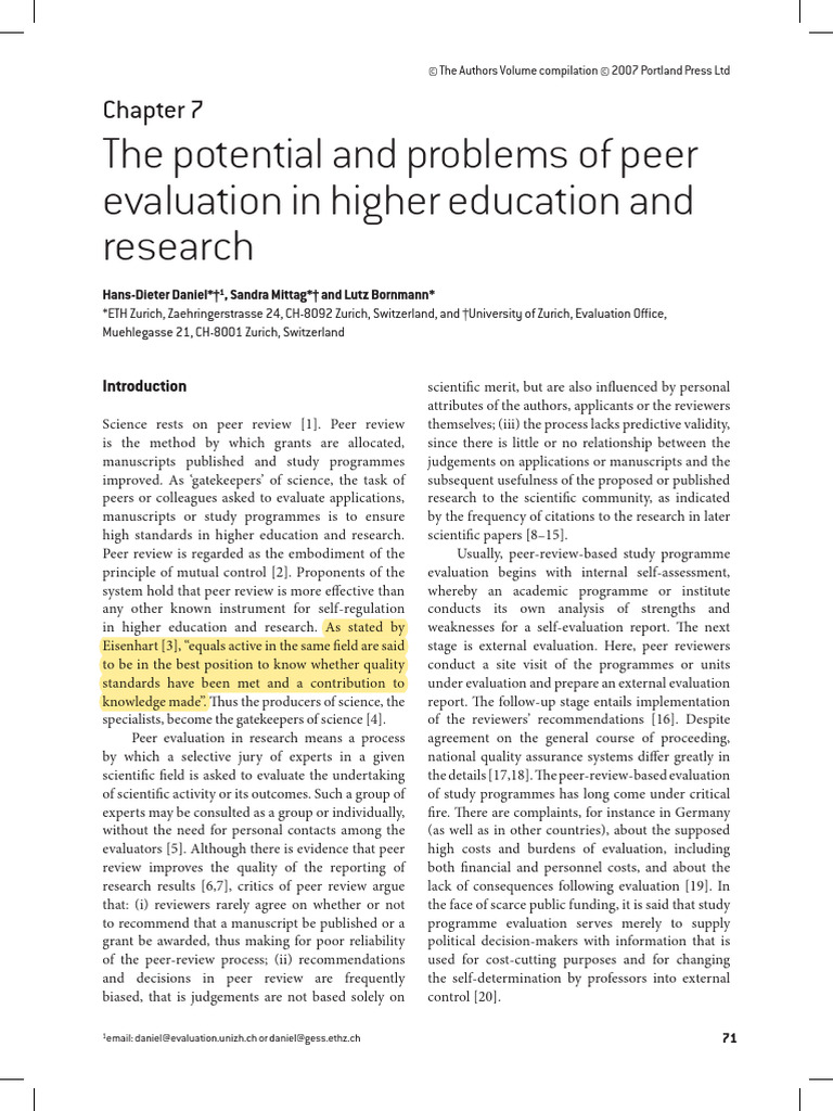 The Potential and Problems of Peer Evaluation in Higher Education and ...