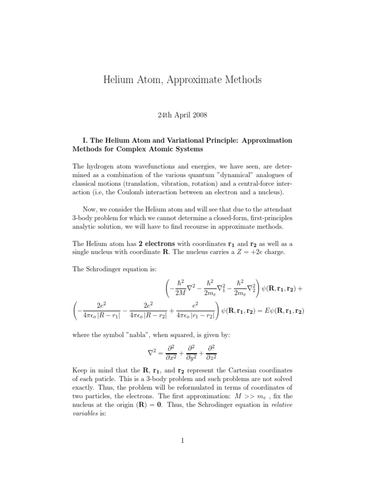 Helium Atom, Approximate Methods: 24th April 2008 | Download Free PDF | Spin (Physics) | Atomic ...