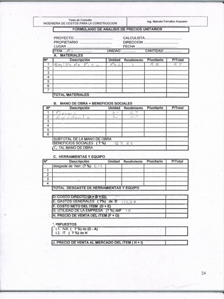 Formulario de CM y APU | PDF