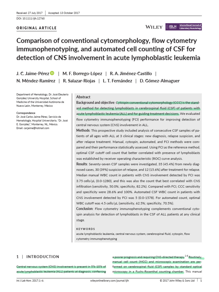 Comparison of Conventional Cytomorphology, Flow Cytometry | PDF