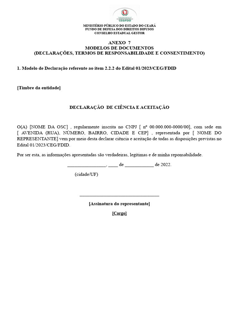 Anexo 7 - Modelos de Documentos | PDF