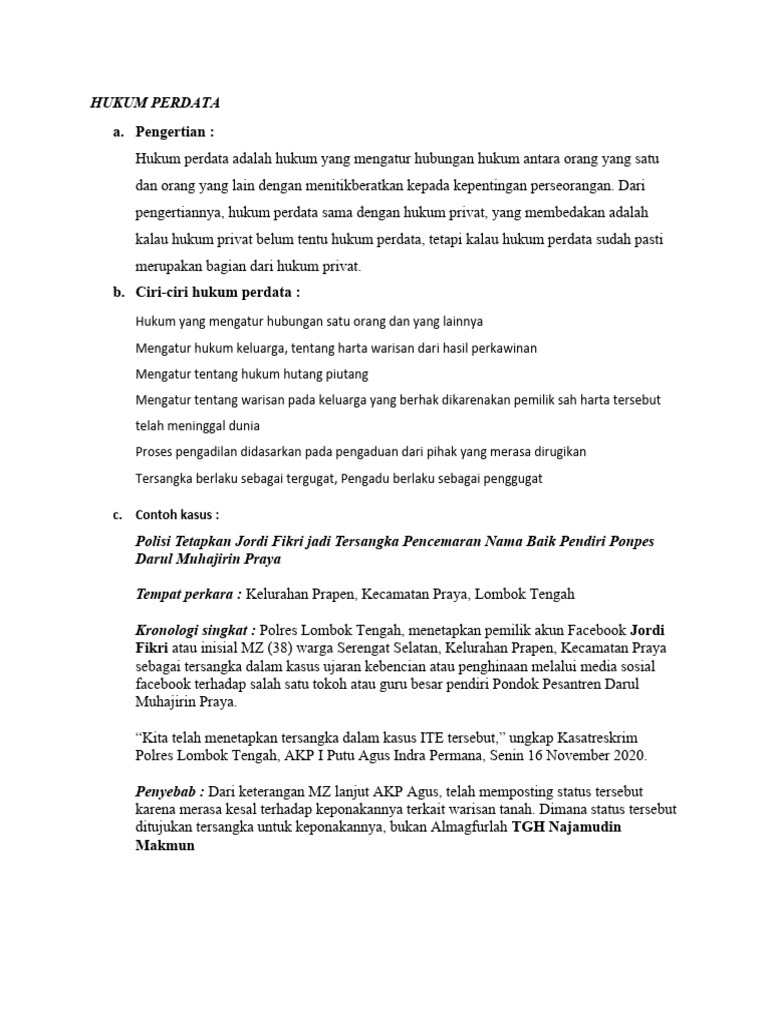 HUKUM PERDATA Dan Kasusnya | PDF | Ilmu Sosial | Hukum