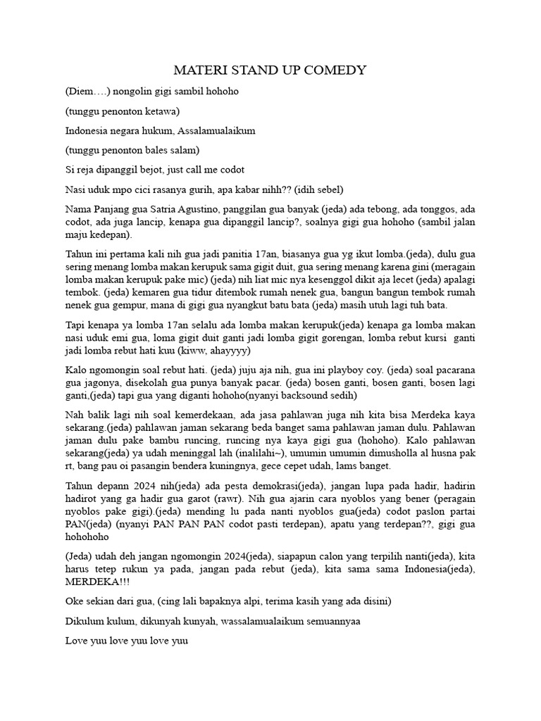 Materi Stand Up Comedy | PDF | Seni & Disiplin Bahasa | Griya & Taman