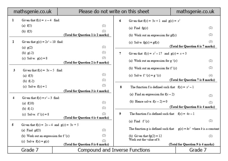 7 Functions Ws | PDF