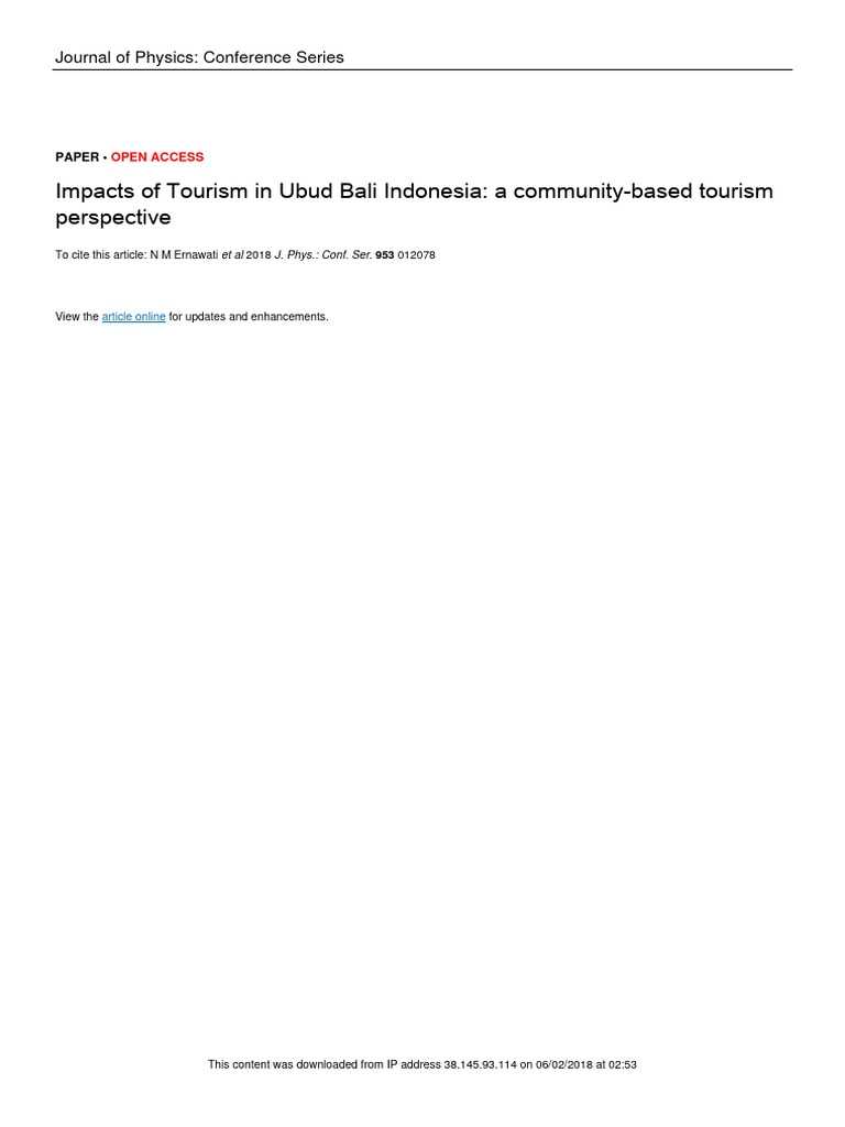 Tourism Impacts in Ubud, Bali Analysis | PDF | Factor Analysis | Tourism