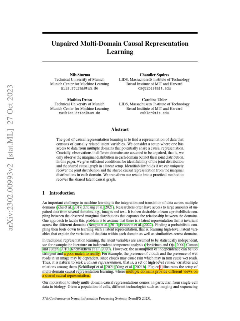 Unpaired Multi-Domain Causal Representation Learning | PDF | Matrix (Mathematics) | Causality