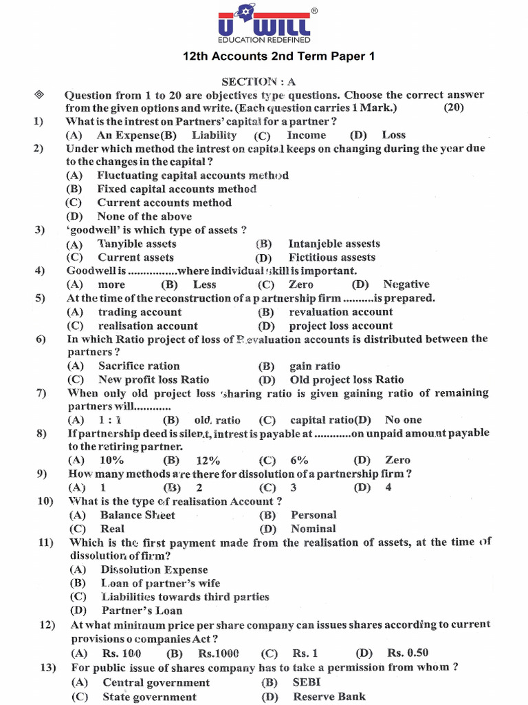 Various Schools 12th Accounts Practice Paper Set | PDF