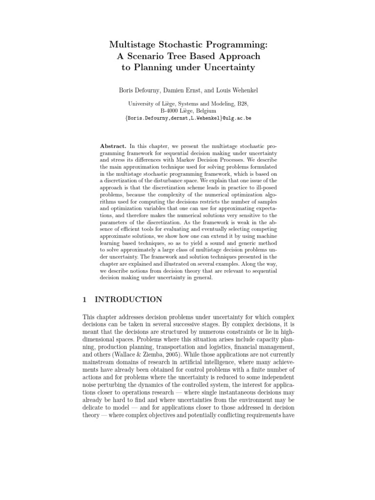 Multistage Stochastic Programming A Scenario Tree Based Aproach To ... Multistage Stochastic Programming A Scenario Tree Based Aproach To ...