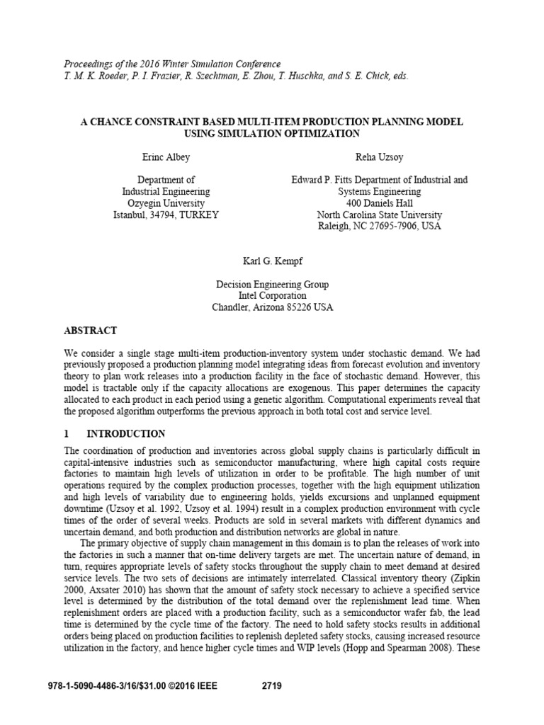 A Chance Constraint Based Multi-Item Production Planning Model Using ...