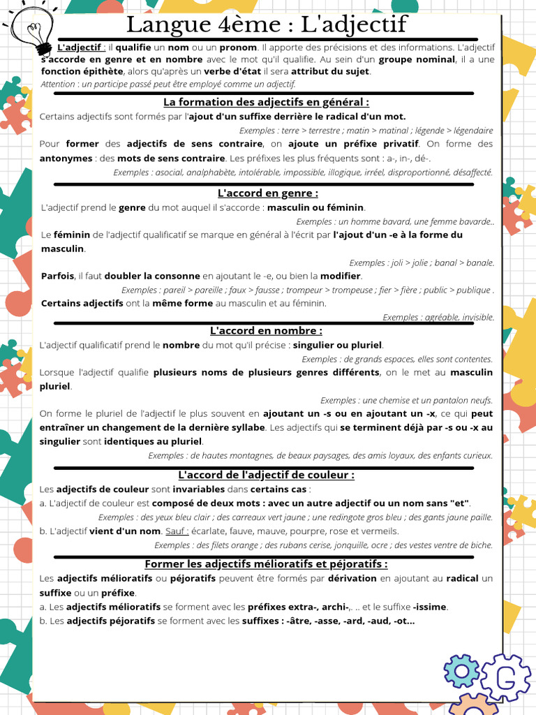 4e Langue Les Adjectifs Et Les Adverbes | PDF | Adverbe | Genre grammatical