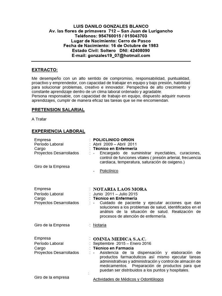 CV Luis Danilo 2023 | PDF | Farmacia | Perú