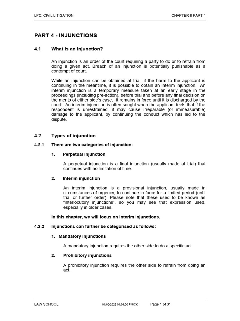22-23 Civil Litigation Chapter 8 Part 4 Injunctions | PDF | Injunction | Legal Remedy