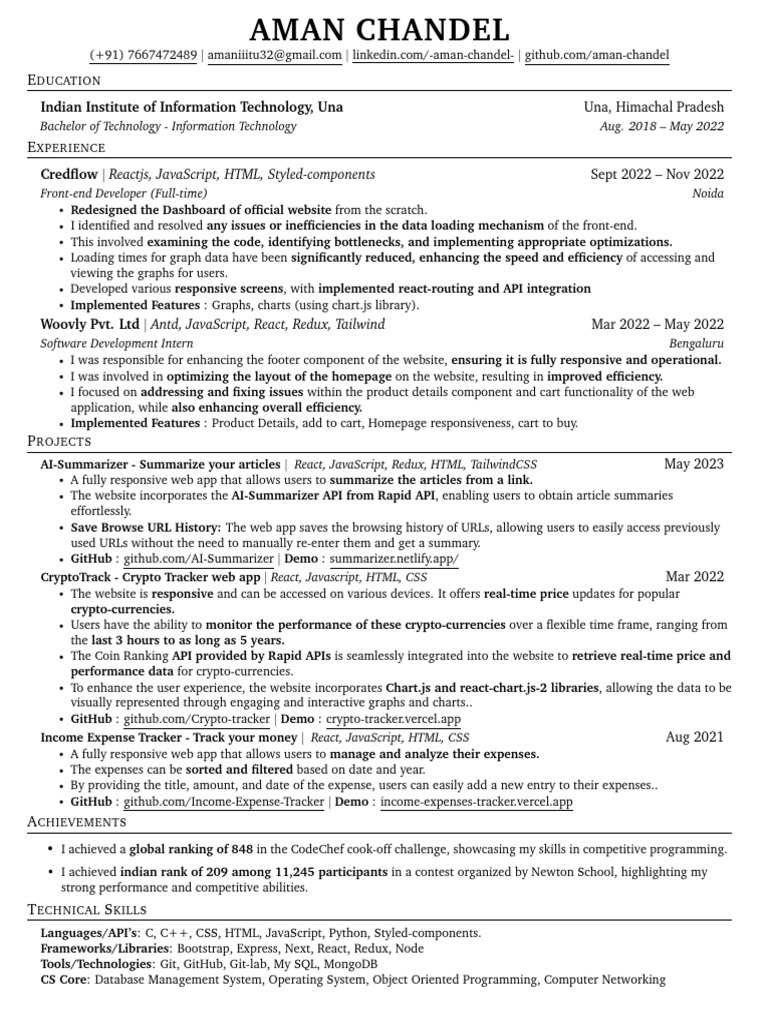 Aman Chandel Exp Resume | PDF | Web Application | World Wide Web