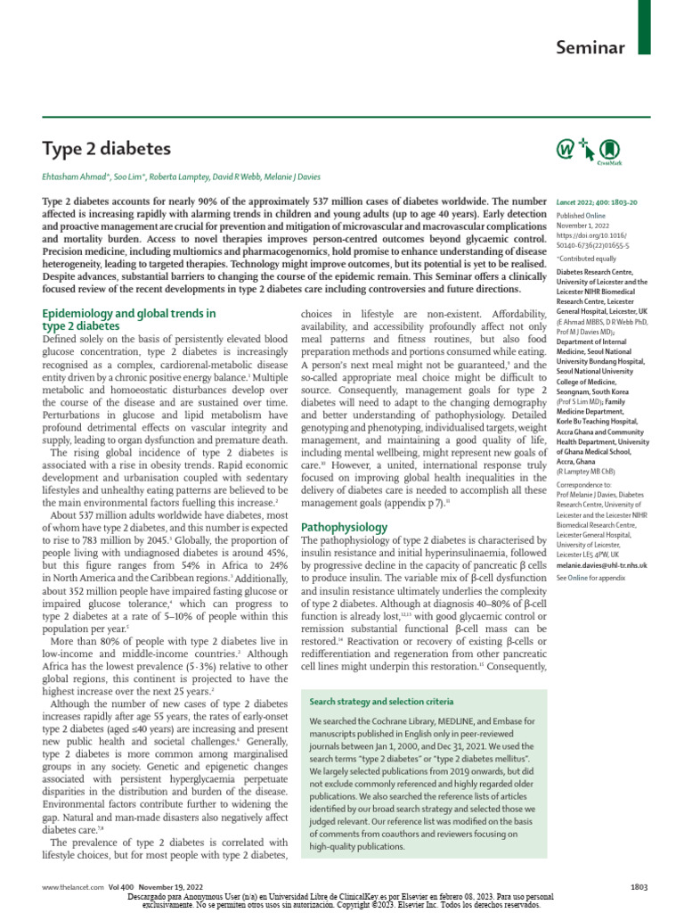Type 2 Diabetes The Lancet 2022 | PDF | Diabetes | Endocrine System