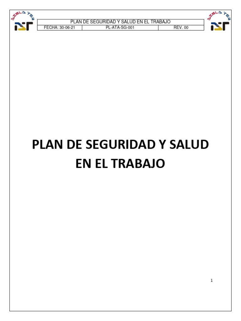 Pl-Ata-sg-001 Plan de Seguridad y Salud en El Trabajo | PDF | Seguridad y salud ocupacional ...