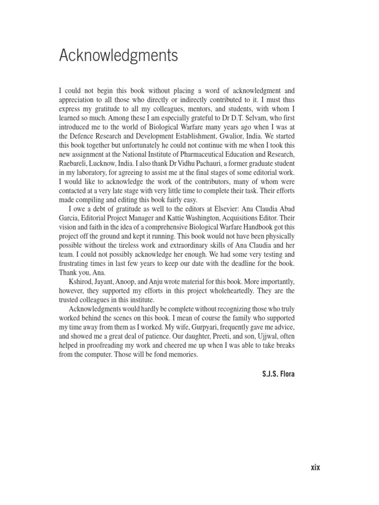 Acknowledgments - 2020 - Handbook On Biological Warfare Preparedness | PDF