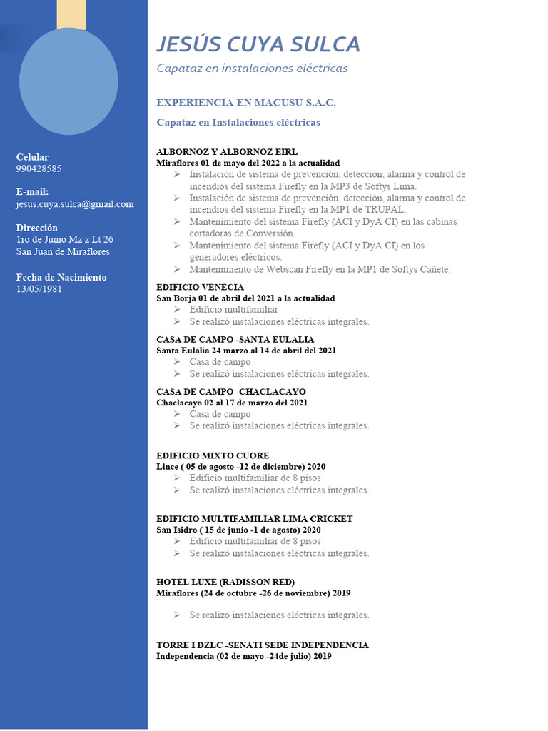 CV Jesús Cuya Sulca | PDF