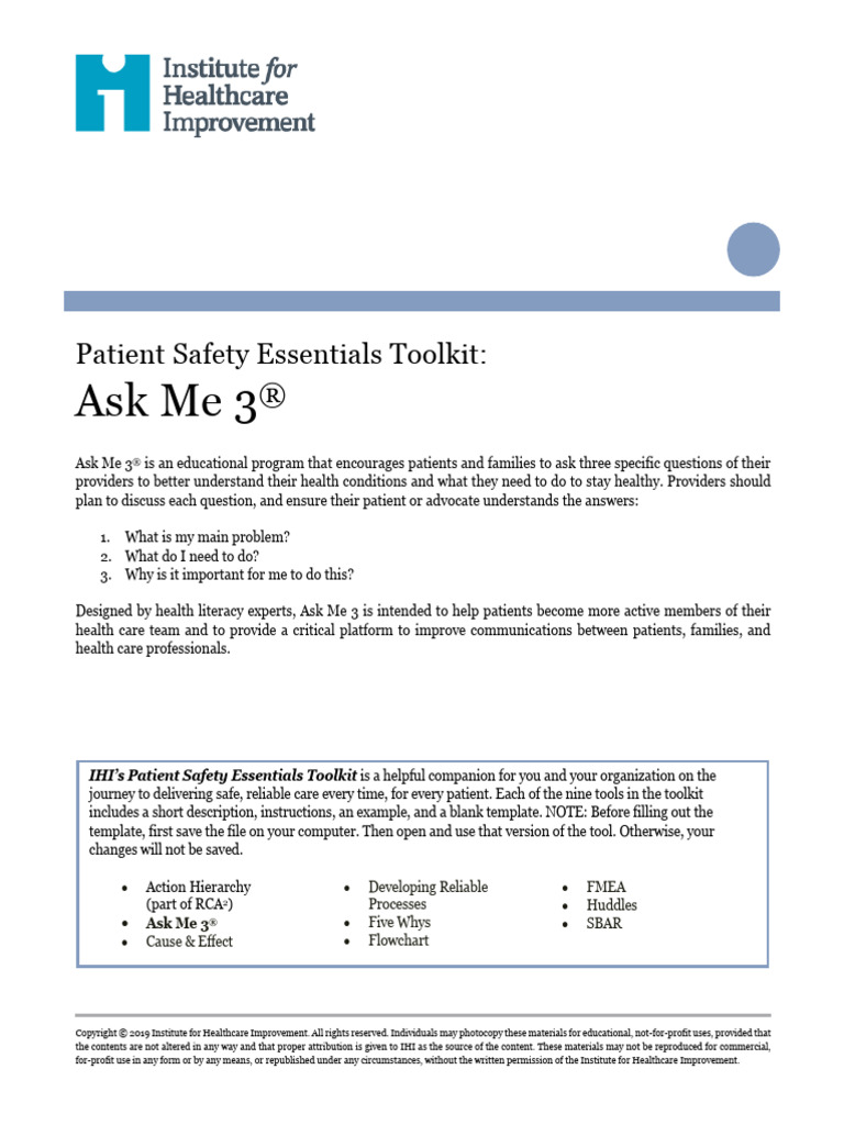 SafetyToolkit AskMe3 | Download Free PDF | Patient Safety | Health Care