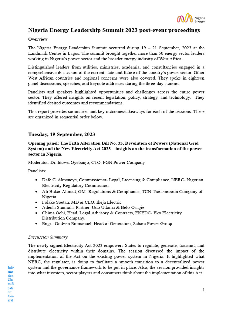 Nigeria Energy 2023 Leadership Summit Post Conference Proceedings | PDF | Low Carbon Economy ...