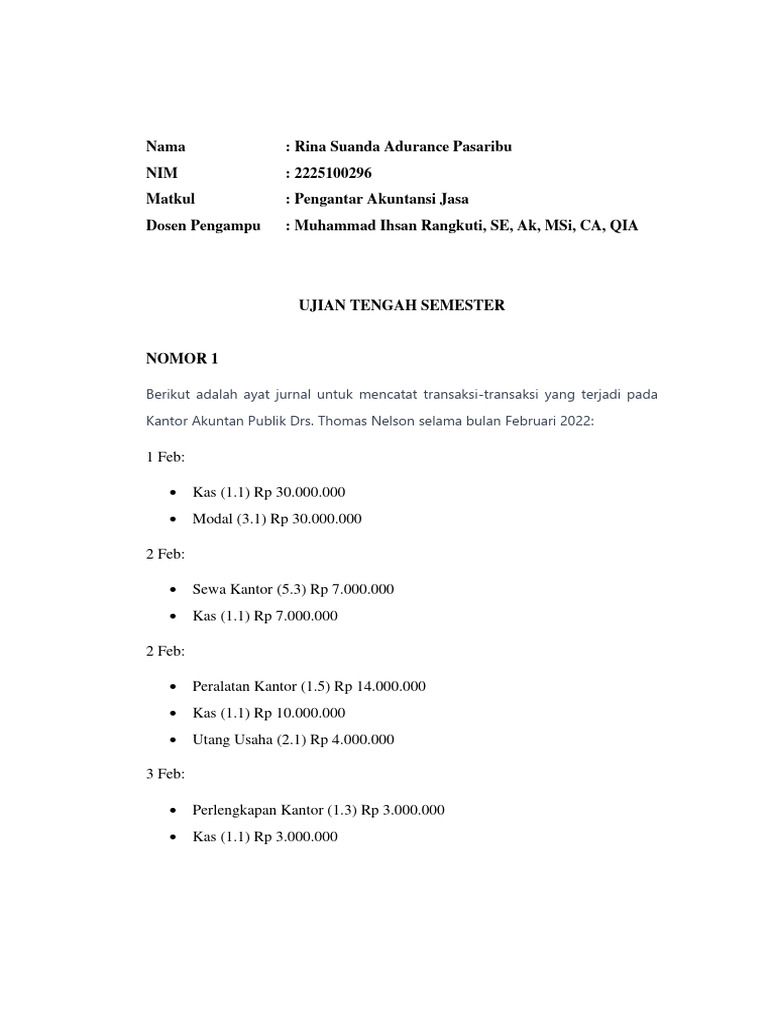 UTS Pengantar Akuntansi Jasa | PDF